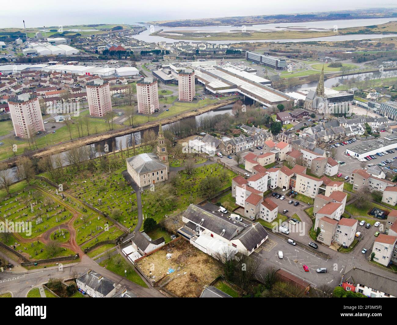 Aerial drone view of Irvine town centre North Ayrshire Stock Photo - Alamy