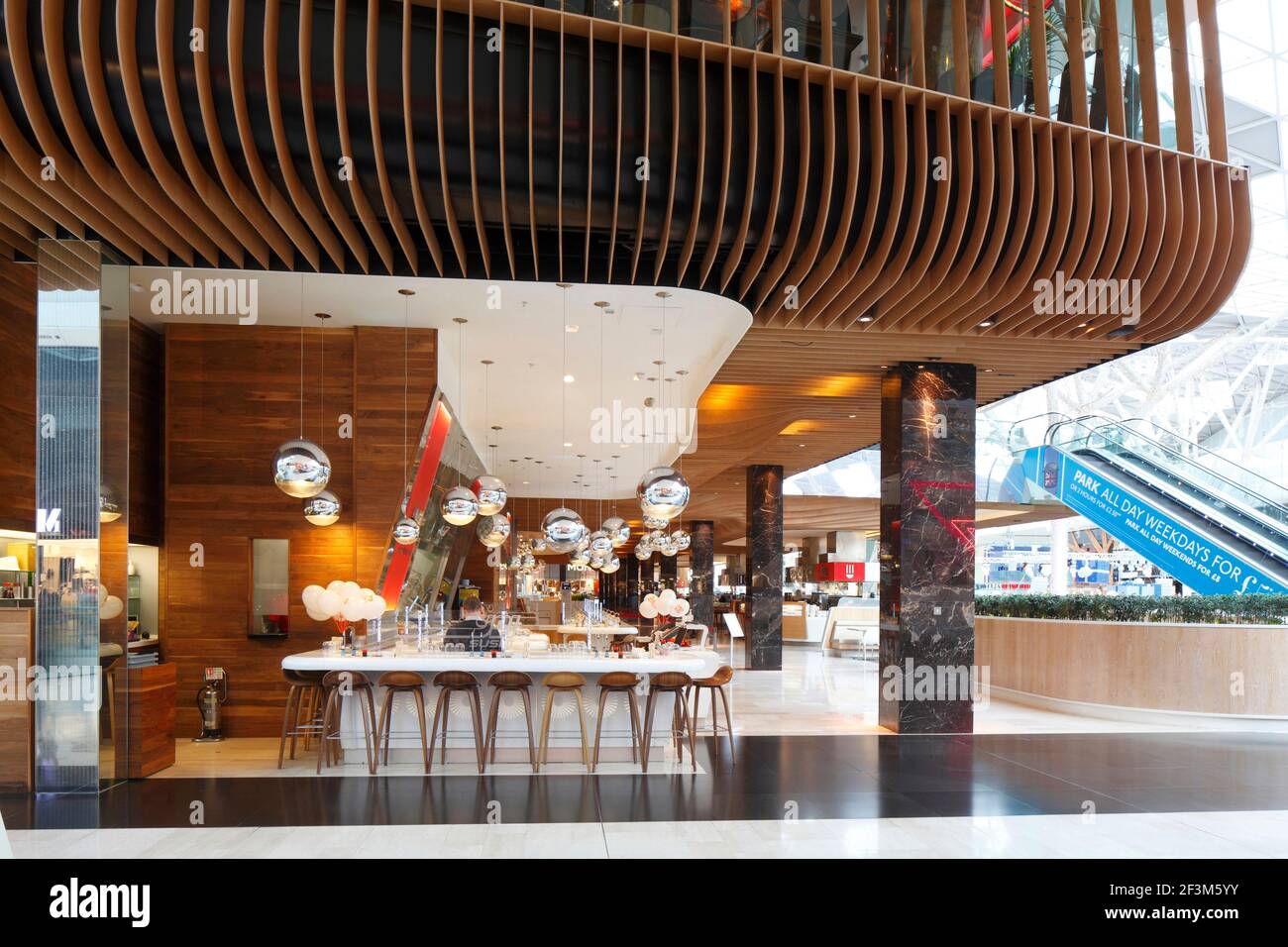 Restaurant in food court with slatted timber ceiling | Architect: Jason ...