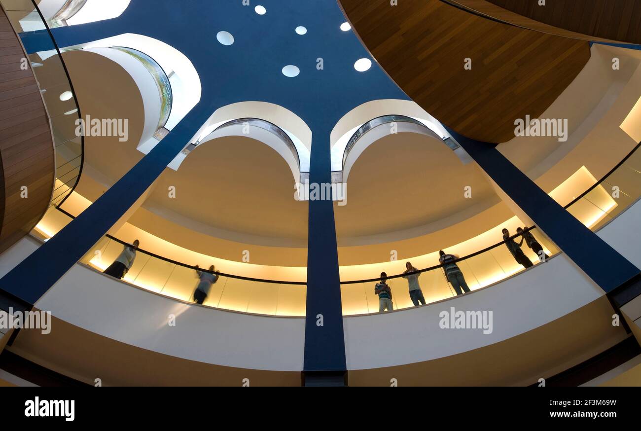 Low angle view of people standing on an atrium balcony Stock Photo - Alamy