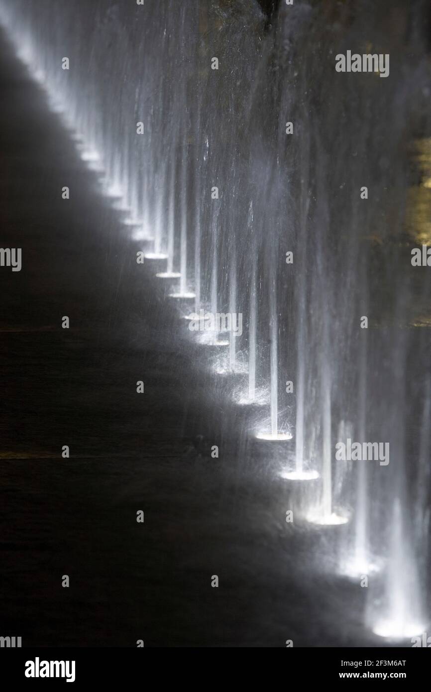Illuminated water feature at night, Liverpool One, Liverpool ...