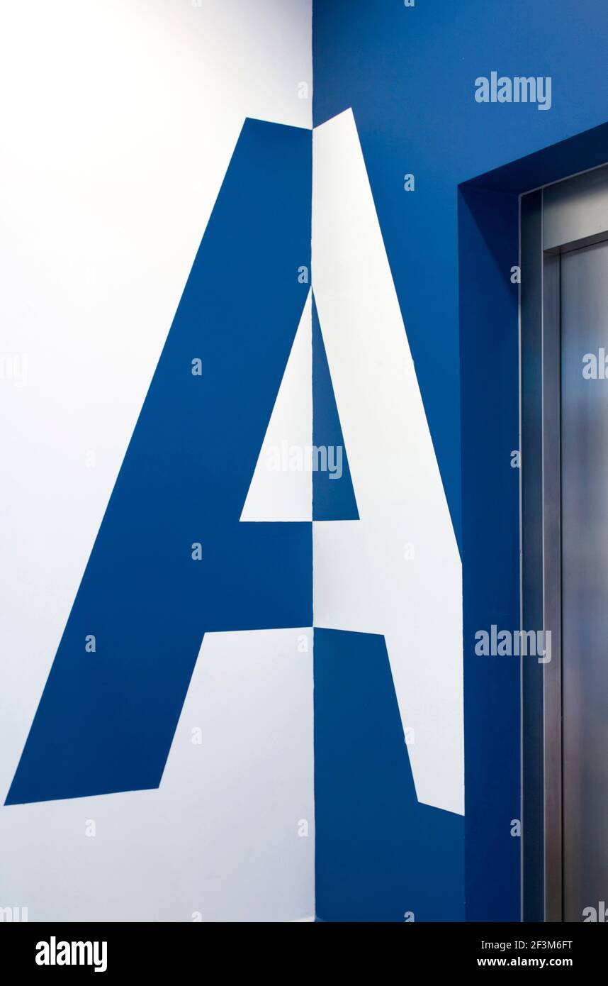 Letter A, Graphic design detail at elevator entrance, UK Stock Photo ...