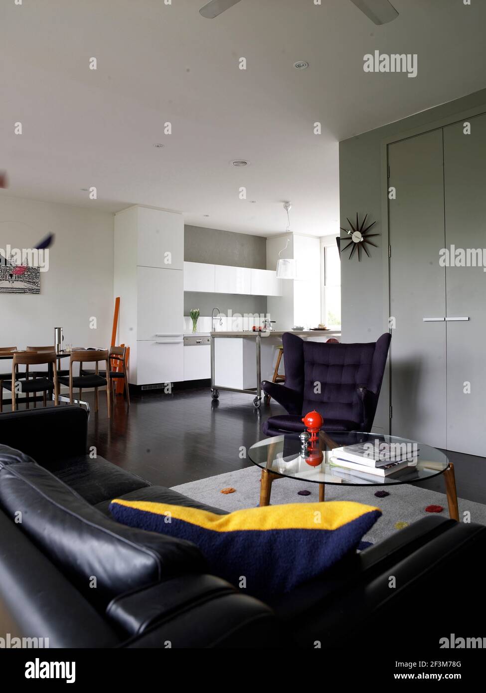 Open plan living/dining area and kitchen in residential home, Australia ...