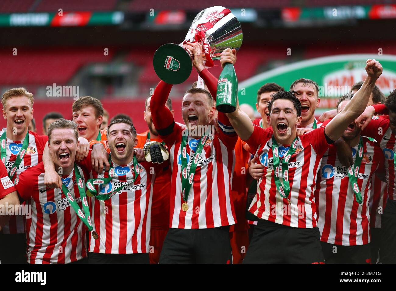 Max Power of Sunderland celebrates with team mates after winning the ...