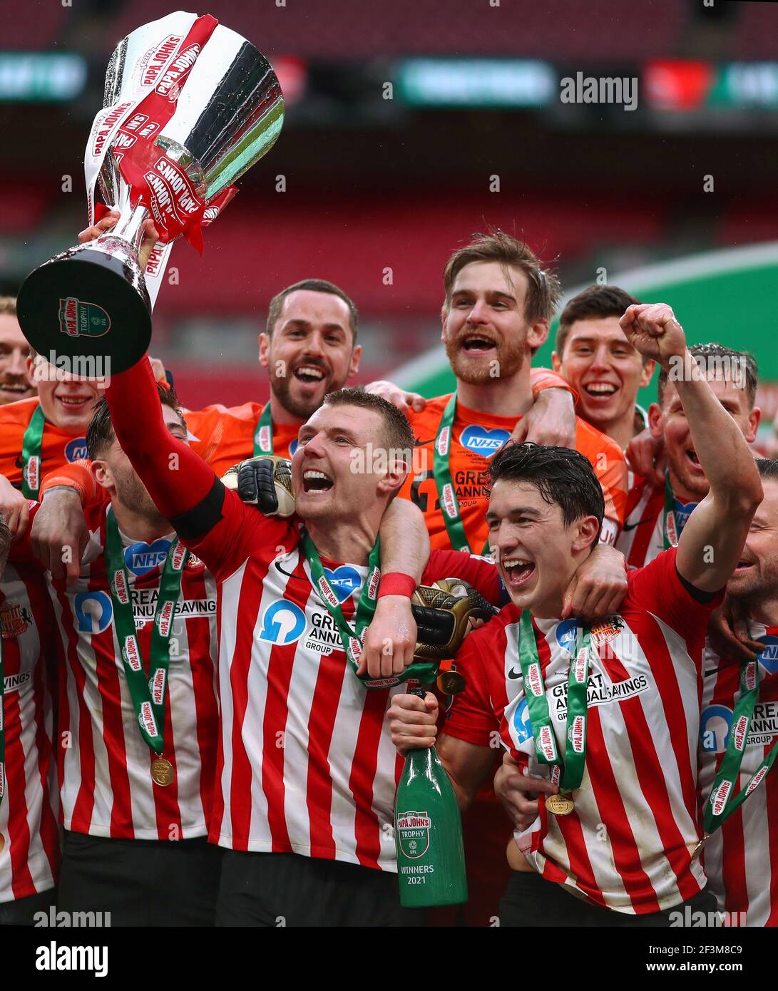 Max Power of Sunderland celebrates with team mates after winning the ...