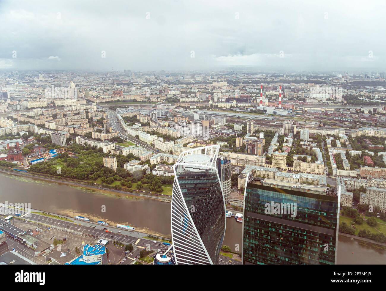 Aerial view of center of Moscow from observation deck Federation Tower ...