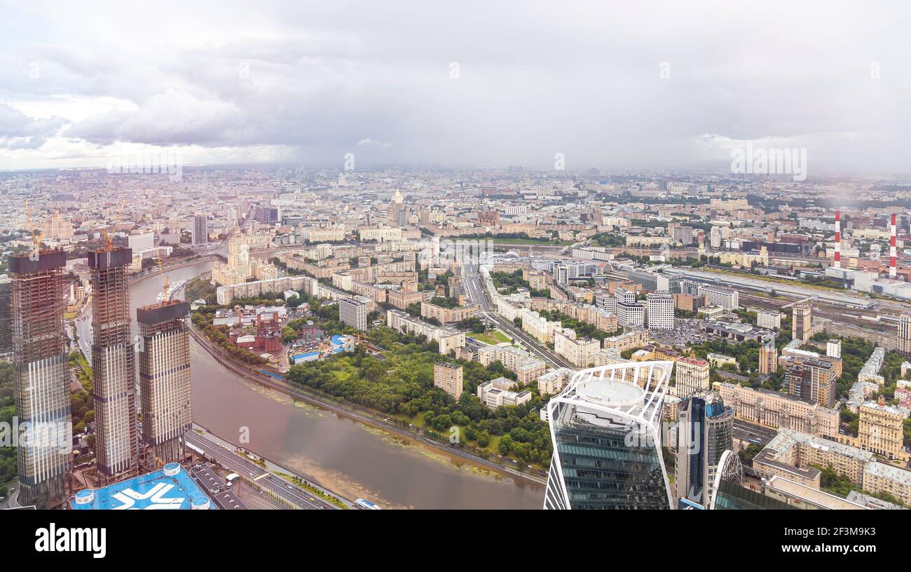 Aerial view of center of Moscow from observation deck Federation Tower ...