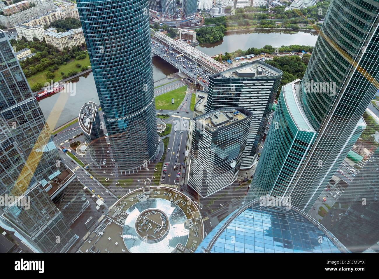 Aerial view of center of Moscow from observation deck Federation Tower ...