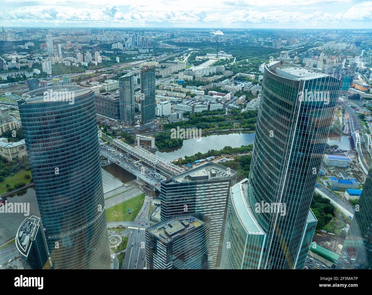 Aerial view of center of Moscow from observation deck Federation Tower ...