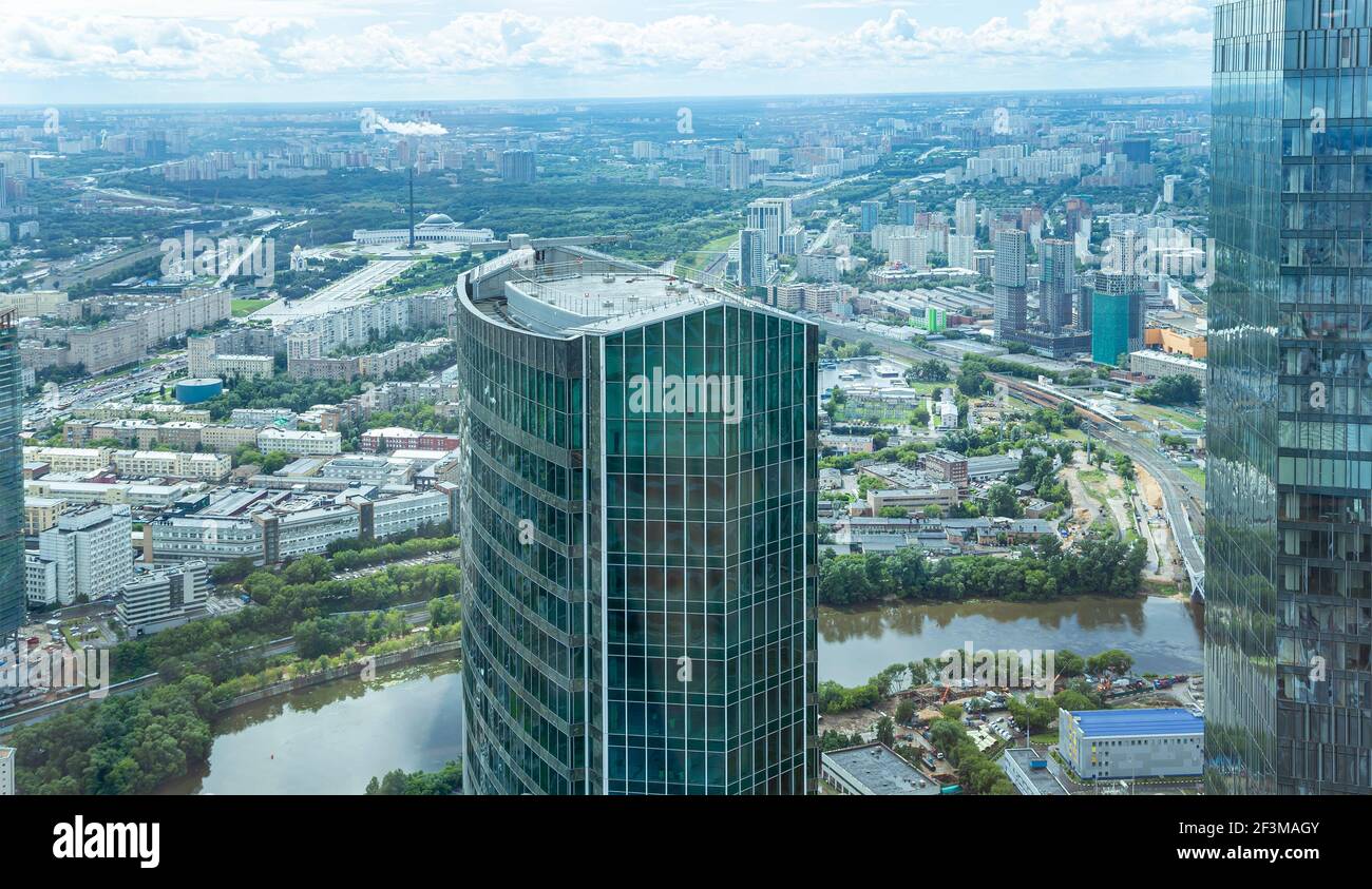 Aerial view of center of Moscow from observation deck Federation Tower ...