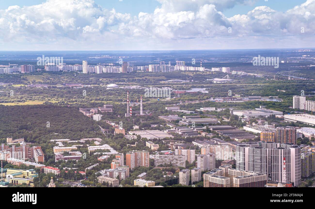 Aerial view of center of Moscow from observation deck Federation Tower ...