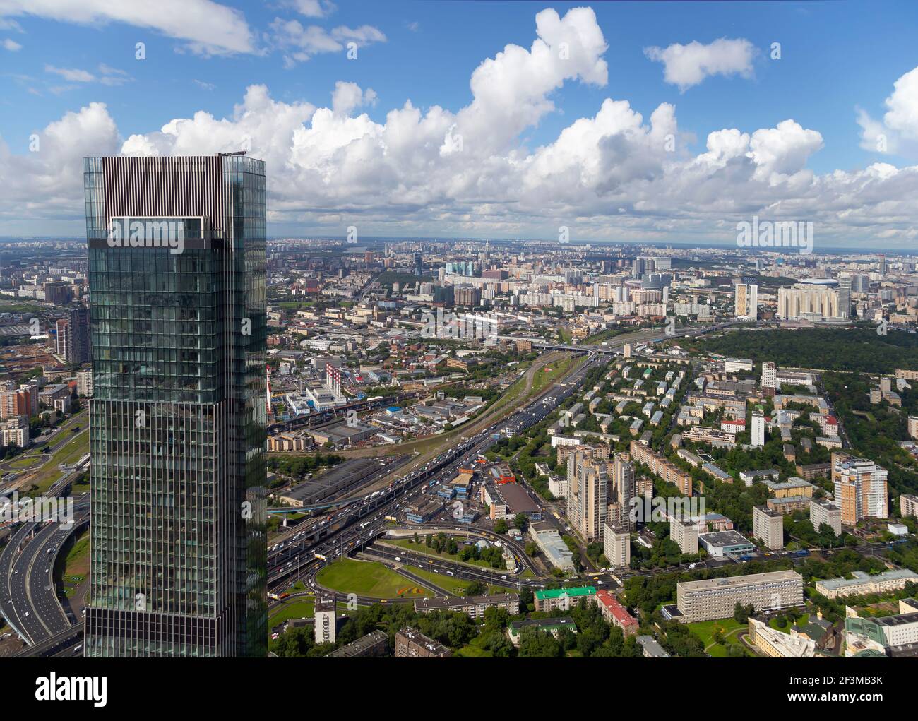 Aerial view of center of Moscow from observation deck Federation Tower ...