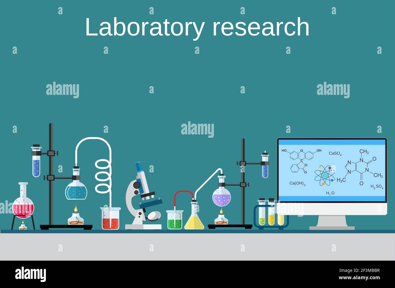 Lab worker table computer chemical research process Stock Vector Image ...