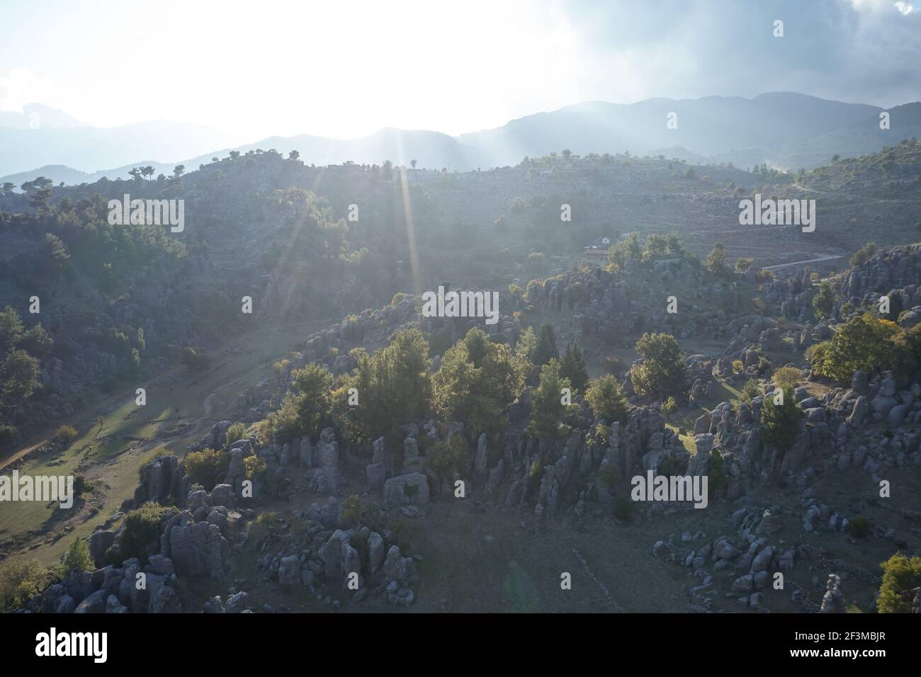 Top view to valley with beautiful geological formations Stock Photo - Alamy