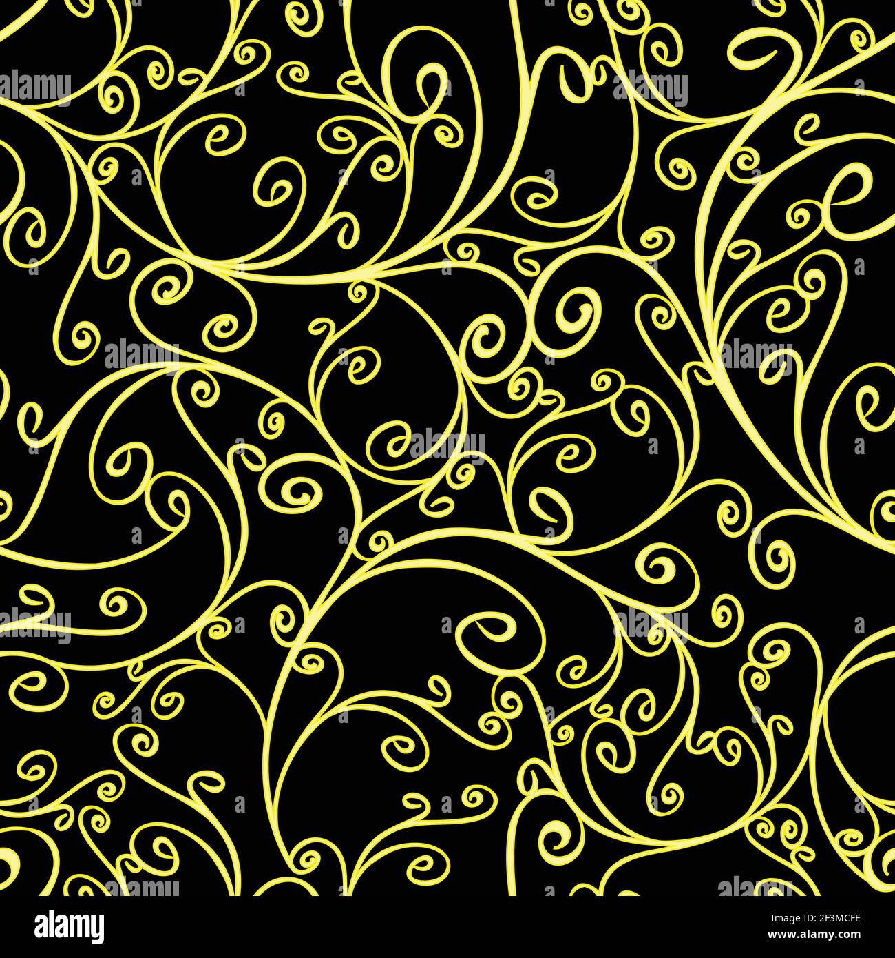 Seamless vector pattern with curved golden lines on black background ...