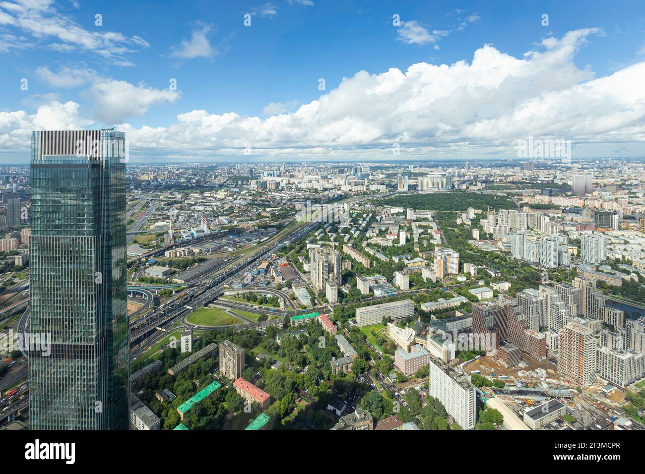 Aerial view of center of Moscow from observation deck Federation Tower ...
