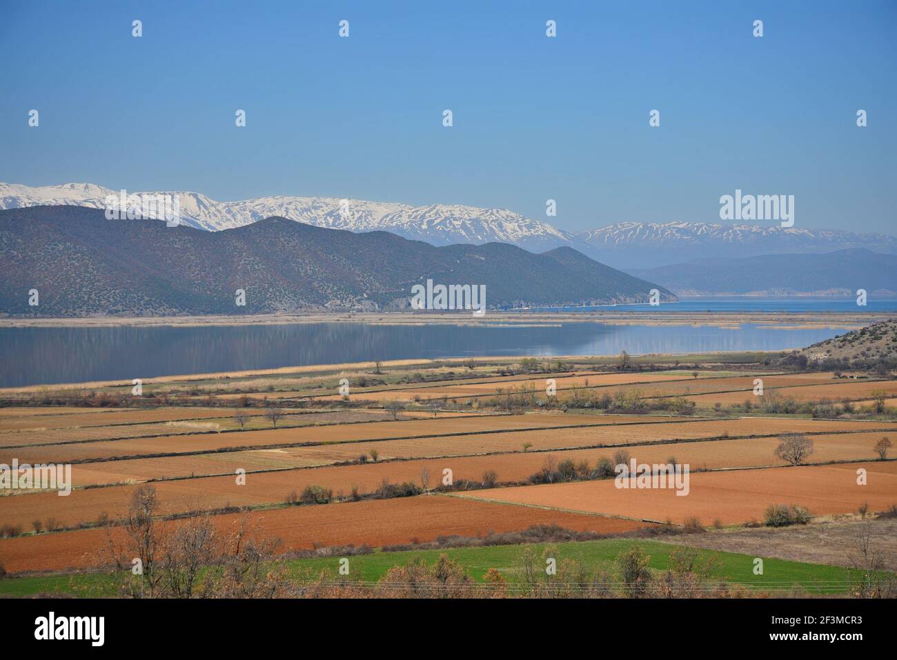 Landscape with panoramic view of Lake Prespa a protected area and ...