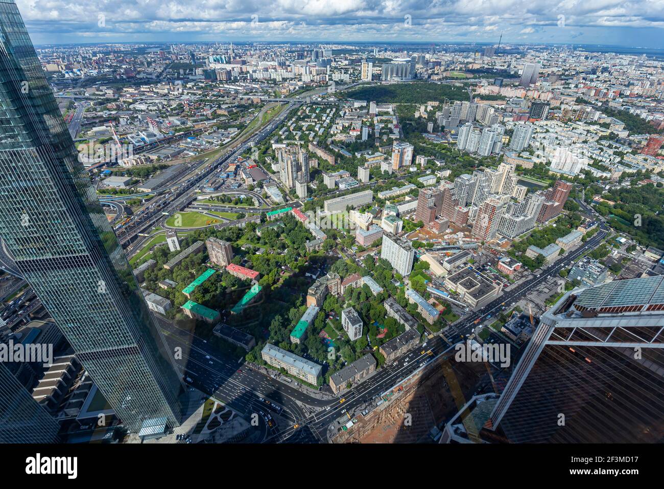 Aerial view of center of Moscow from observation deck Federation Tower ...