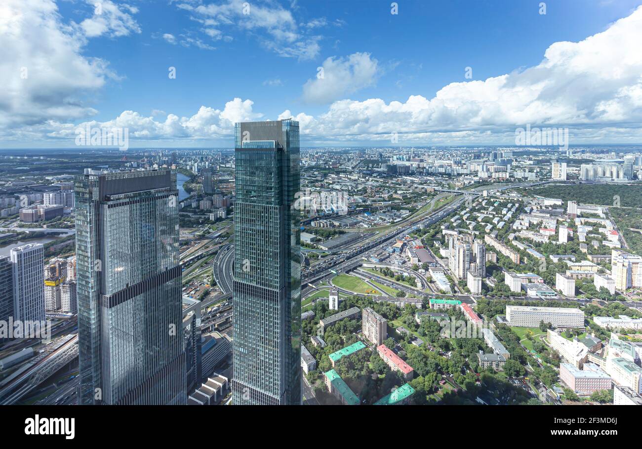 Aerial view of center of Moscow from observation deck Federation Tower ...