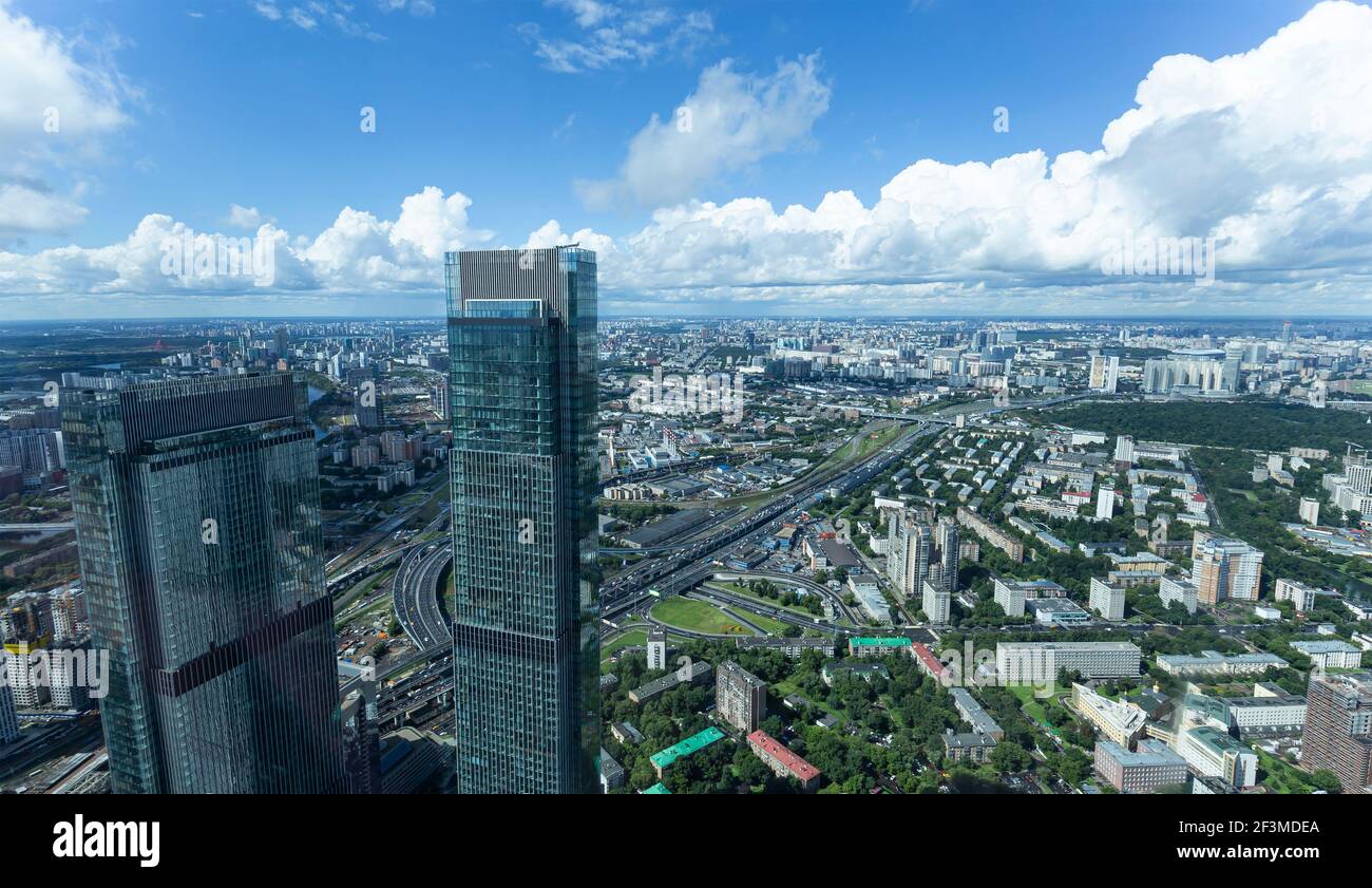 Aerial view of center of Moscow from observation deck Federation Tower ...