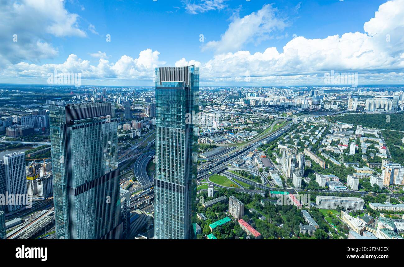 Aerial view of center of Moscow from observation deck Federation Tower ...