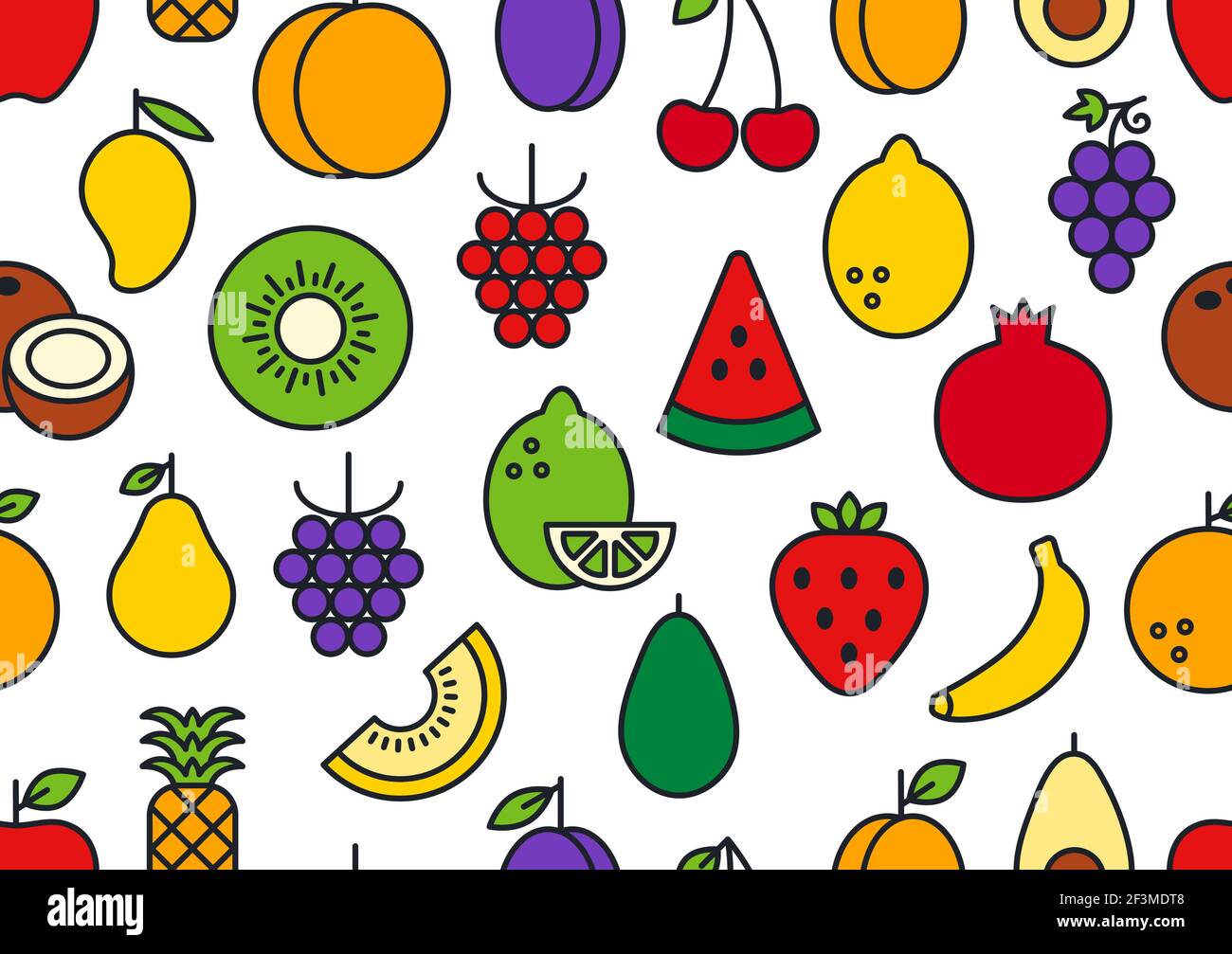 Vector seamless pattern, endless texture with fruits. Set of isolated ...