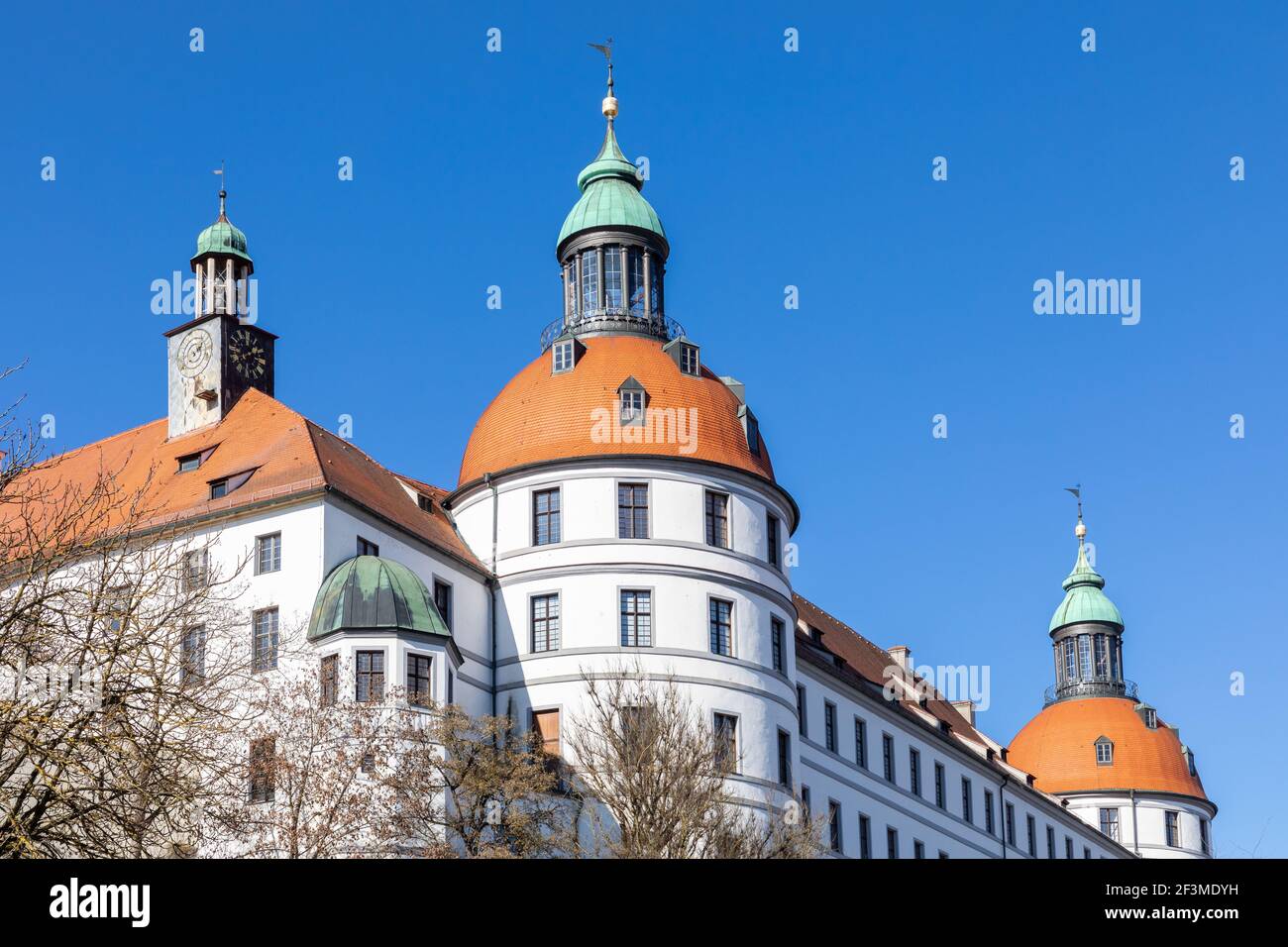 Tower and facade of Neuburg castle, Bavaria, Germany Stock Photo - Alamy