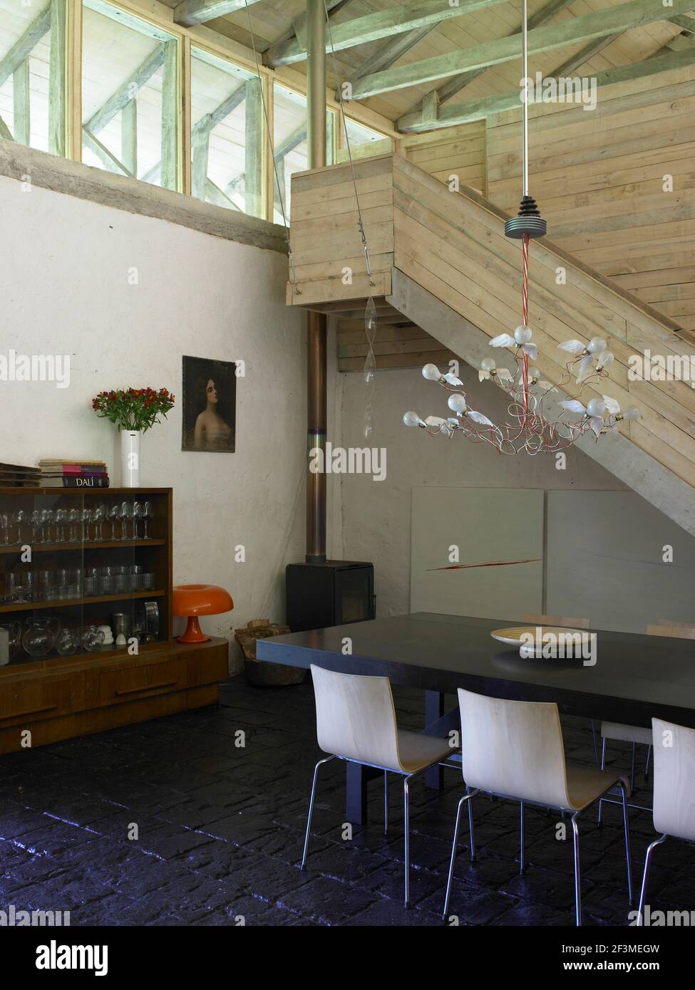 Double height dining room in farmhouse conversion, Chile Stock Photo ...