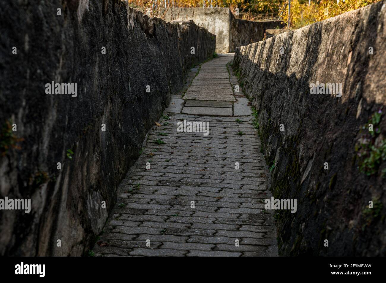 Ancient stone path with walls. Switzerland. Historic and abstract Stock ...