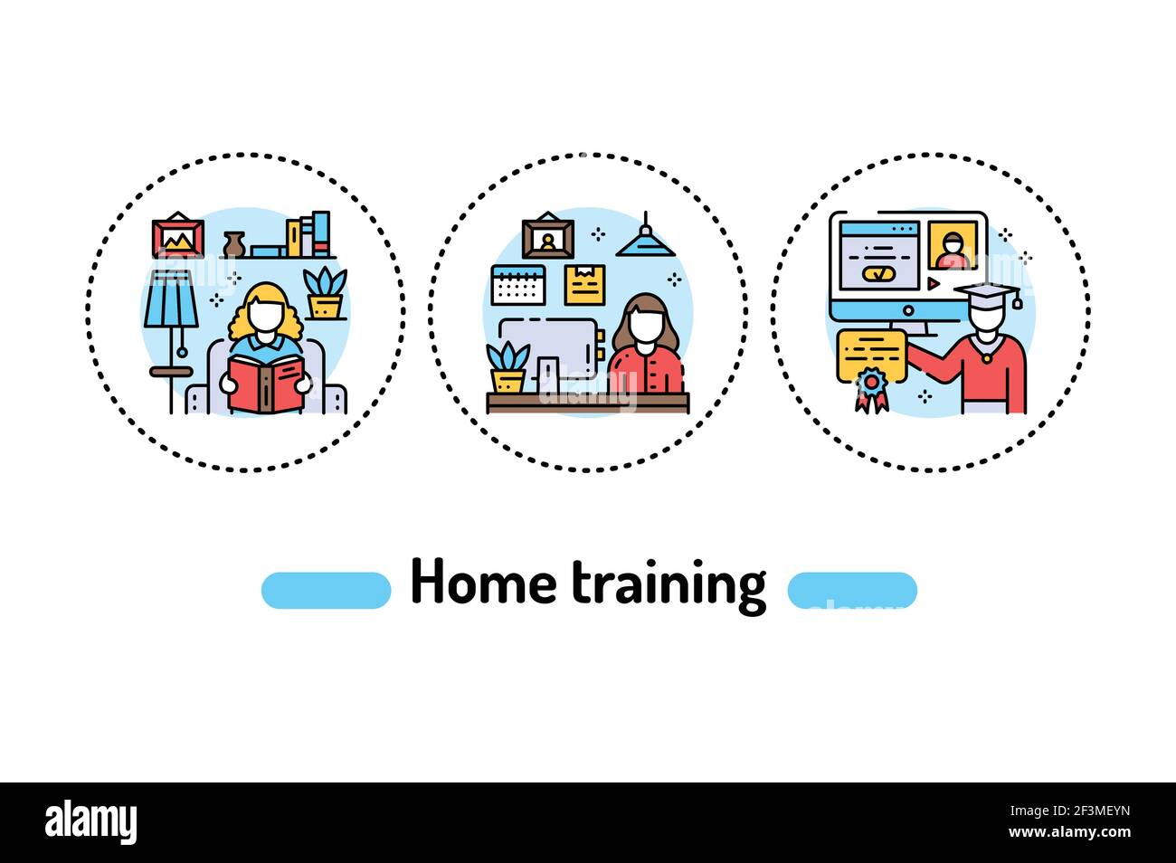 Home training color line icons concept. Daily routine. Vector isolated ...