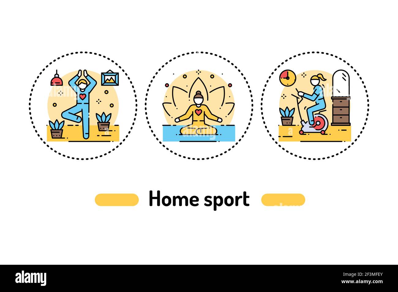 Home sport color line icons concept. Daily routine. Vector isolated ...