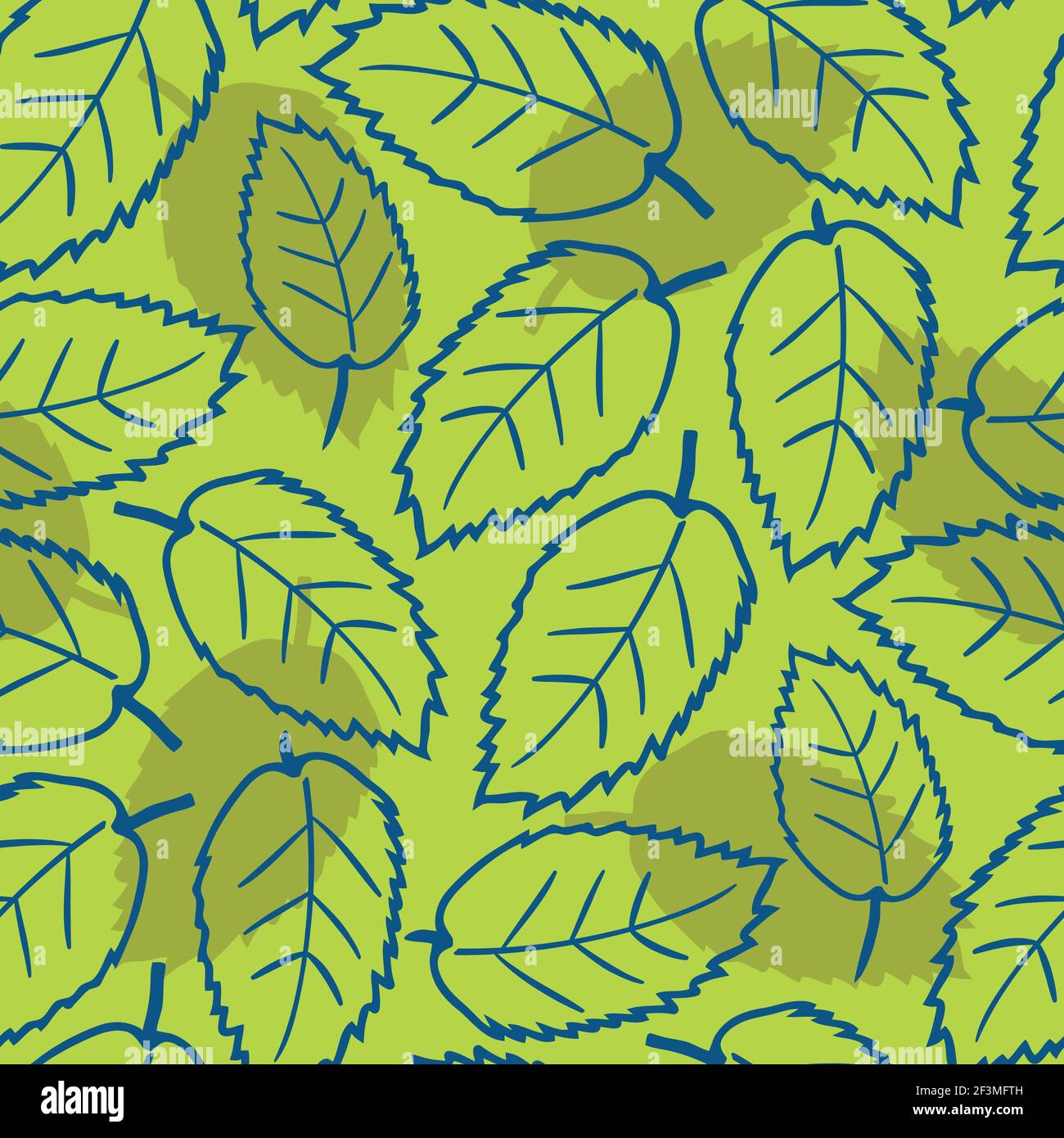 Elm leaf seamless vector pattern background. Hand drawn line art single ...