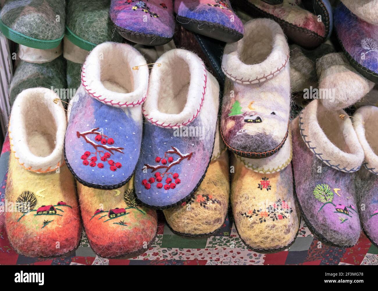 Felt slippers or home felt boots with bright embroidery in the Russian ...