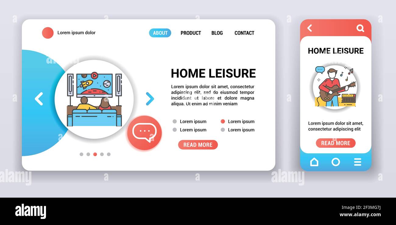 Home leisure web banner and mobile app kit. Daily routine. Outline ...