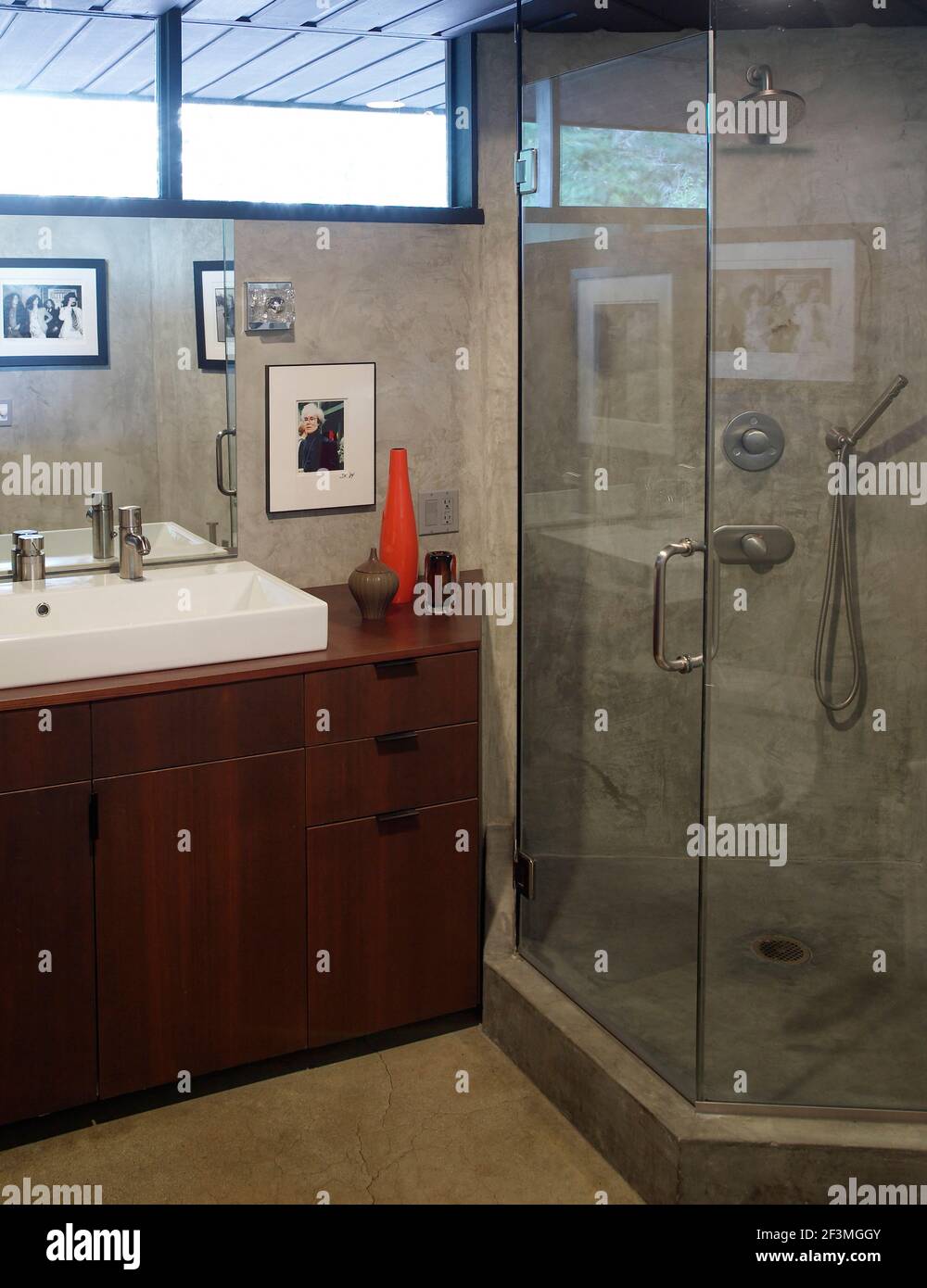 Shower cubicle and wash basin in California home, USA Stock Photo - Alamy