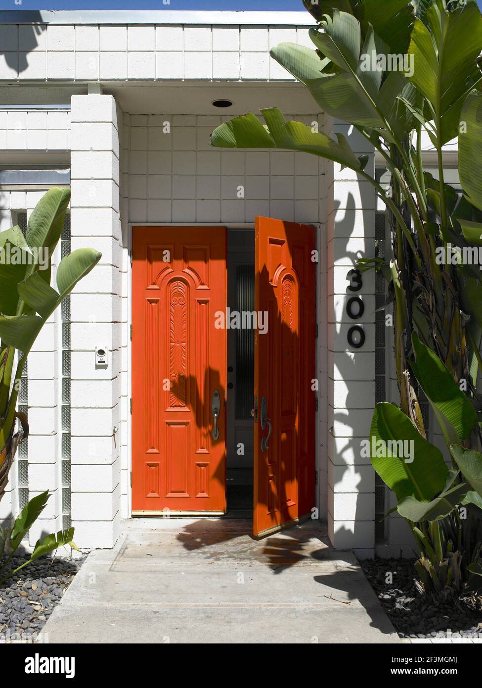 Bright orange front door of Californian home, USA Stock Photo - Alamy