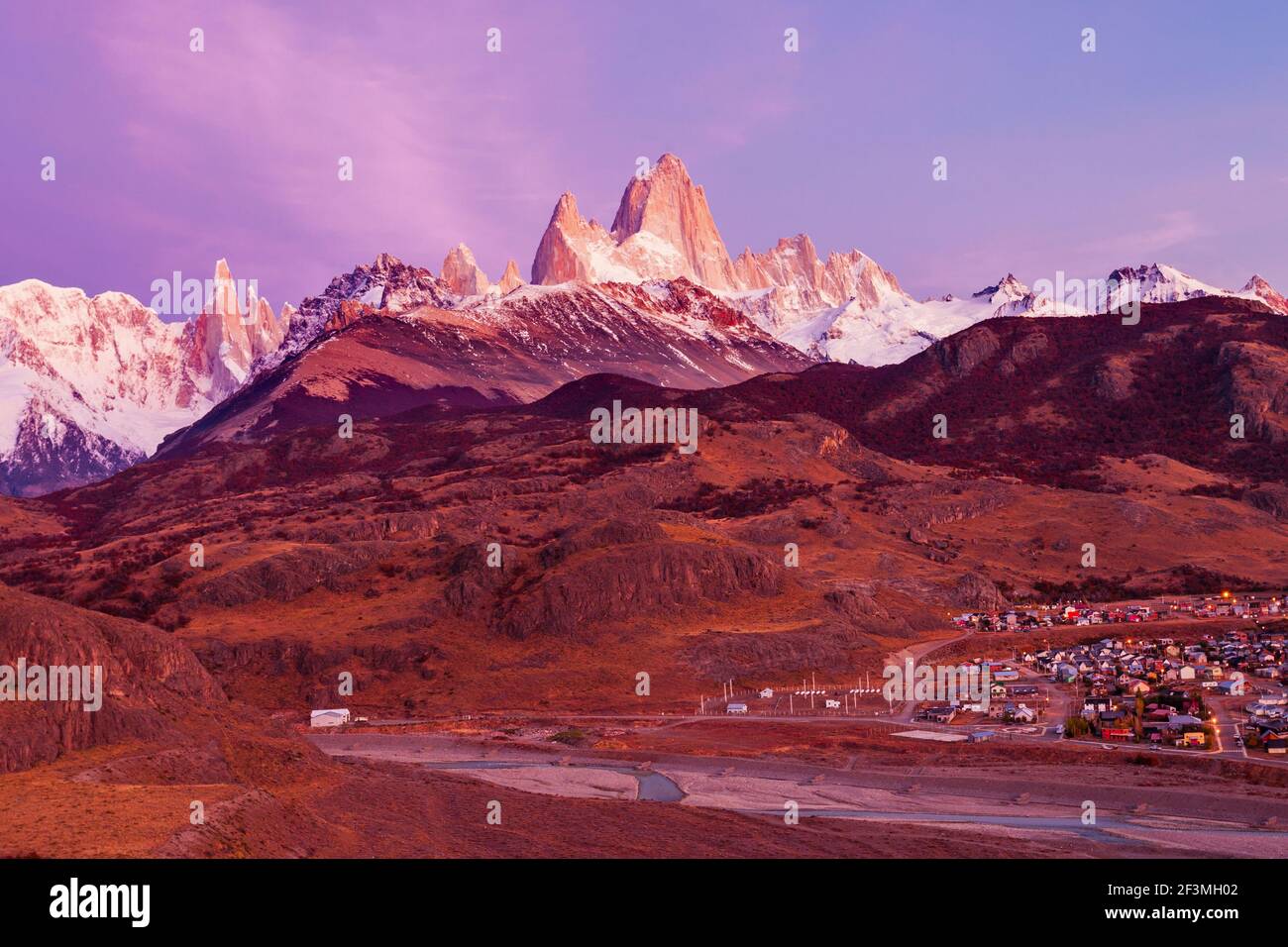 Fitz Roy sunrise view. Fitz Roy is a mountain near El Chalten in ...