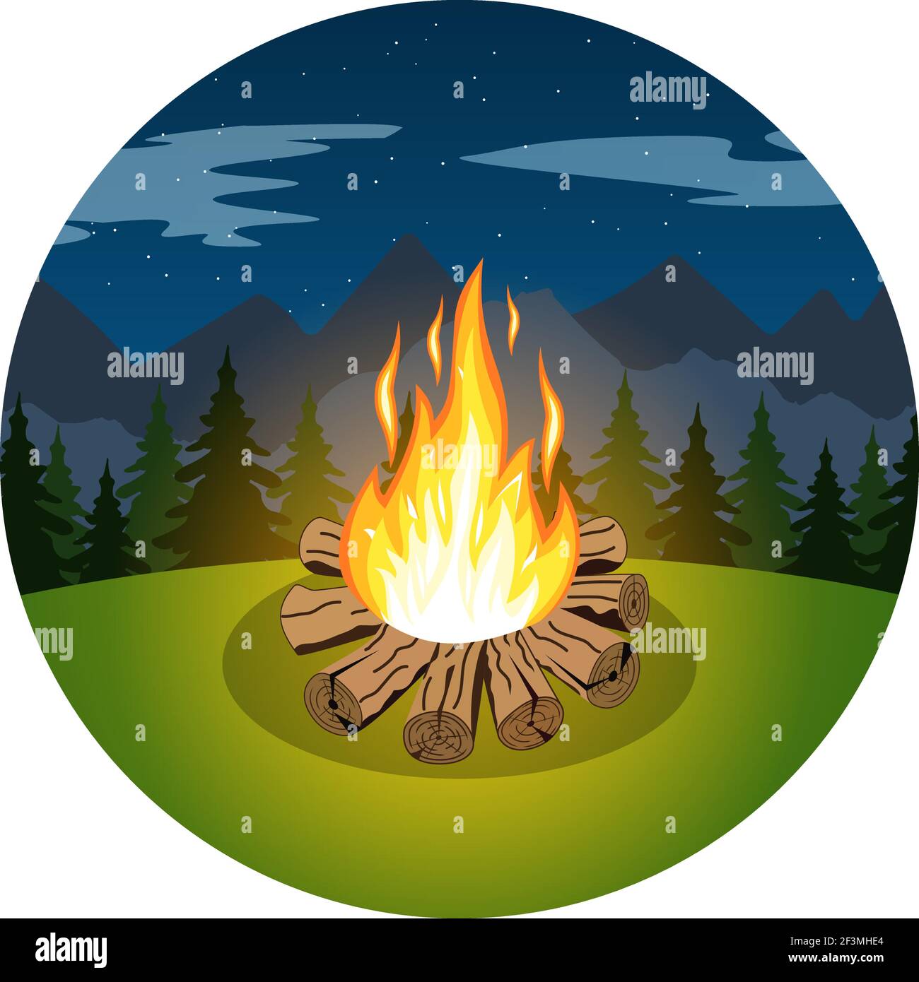 Cartoon bonfire on night landscape Stock Vector Image & Art - Alamy