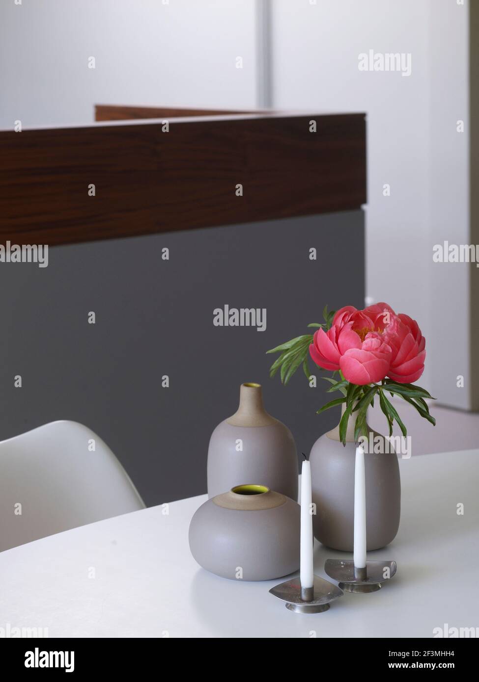 Single stem flower in vase on table of California home, USA Stock Photo ...