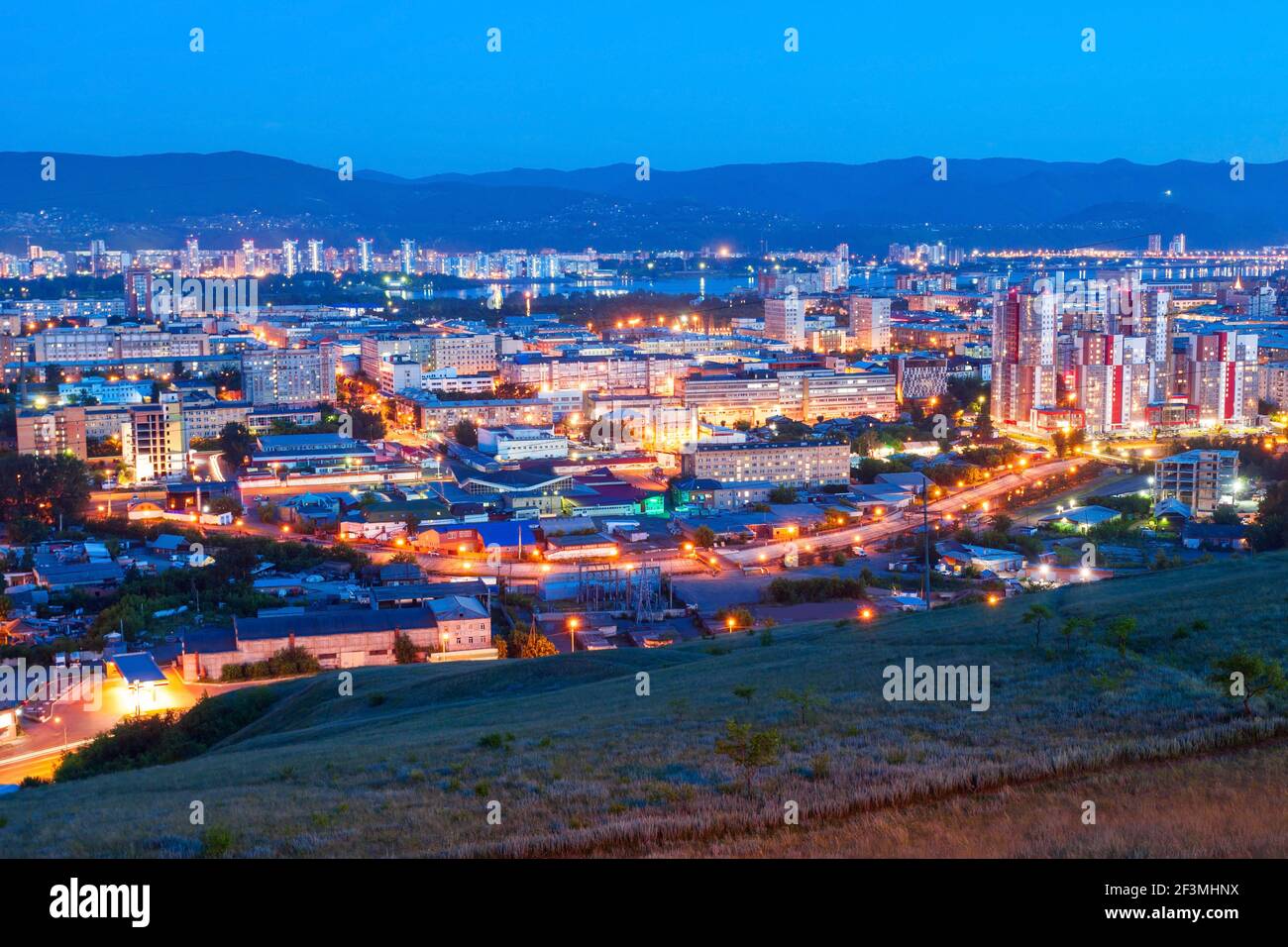Krasnoyarsk city aerial panoramic view from Karaulnaya Mountain ...