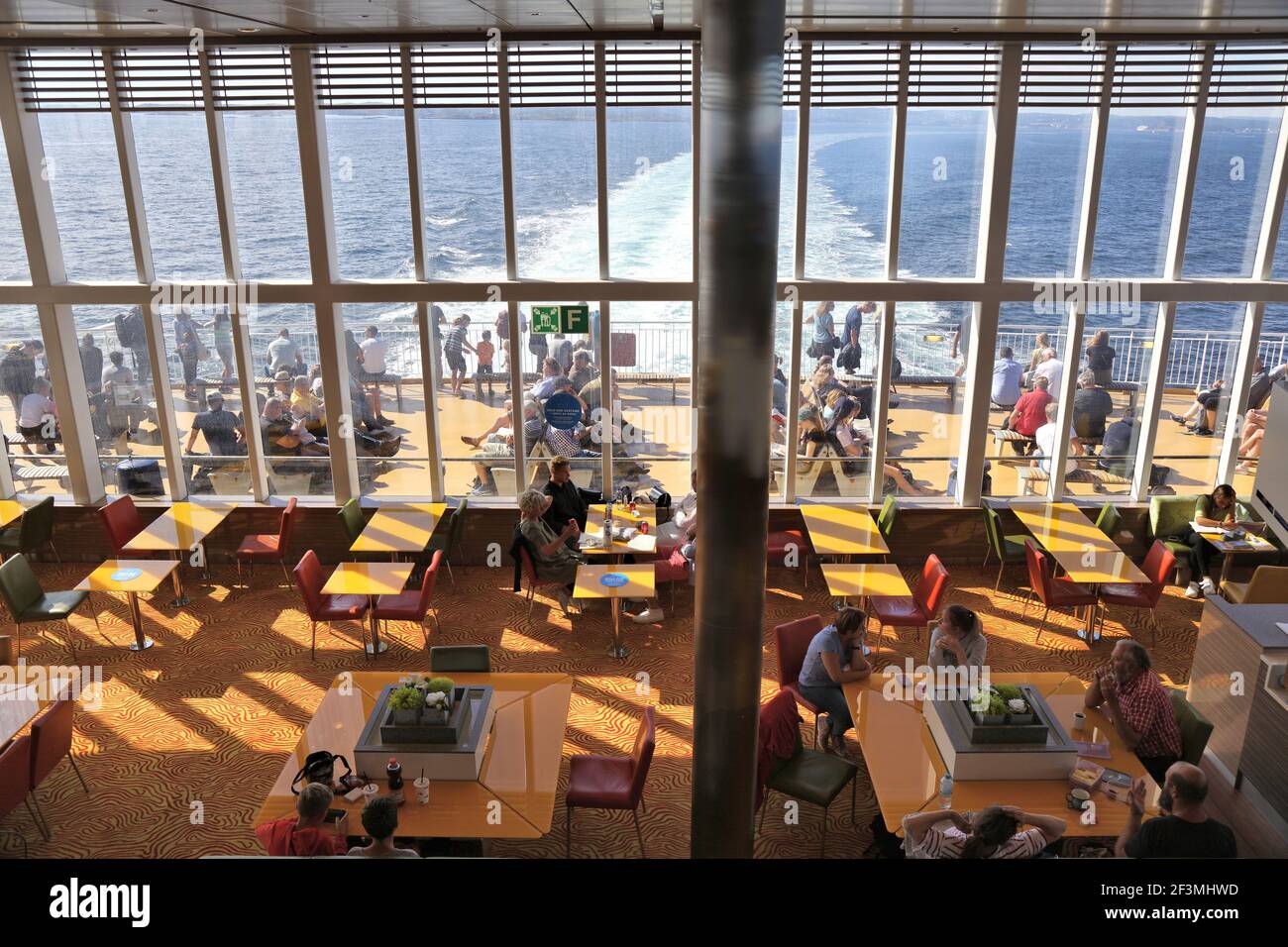 KRISTIANSAND, NORWAY - JULY 31, 2020: Passengers onboard Color Line ...