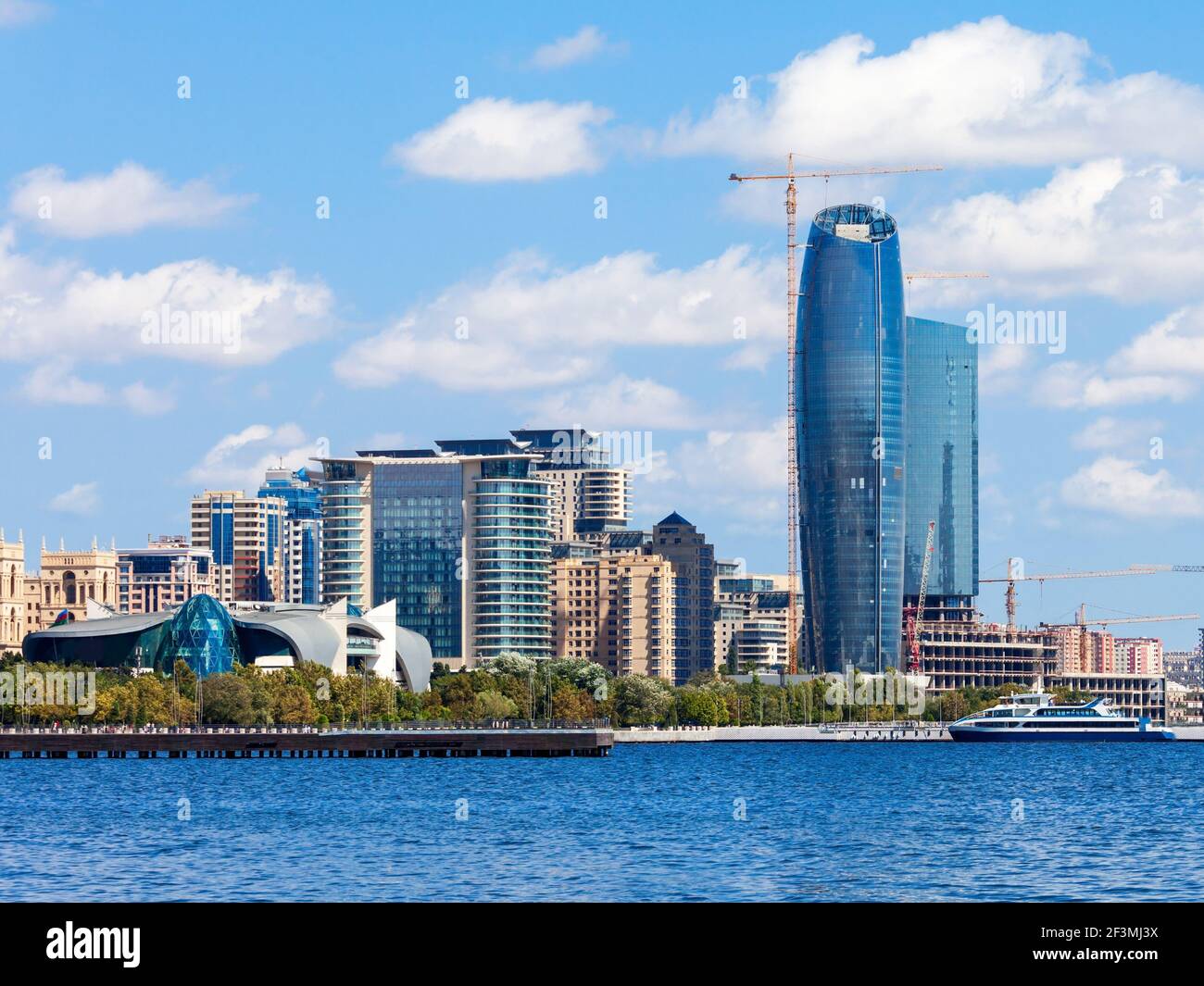 Baky skyline view from Baku boulevard or the Caspian Sea embankment ...