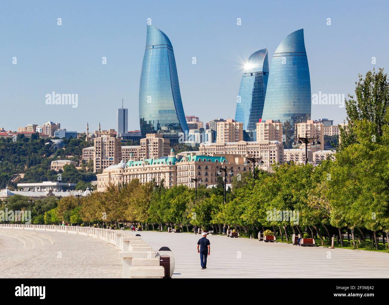 Baku boulevard at the Caspian Sea embankment. Baku is the capital and ...