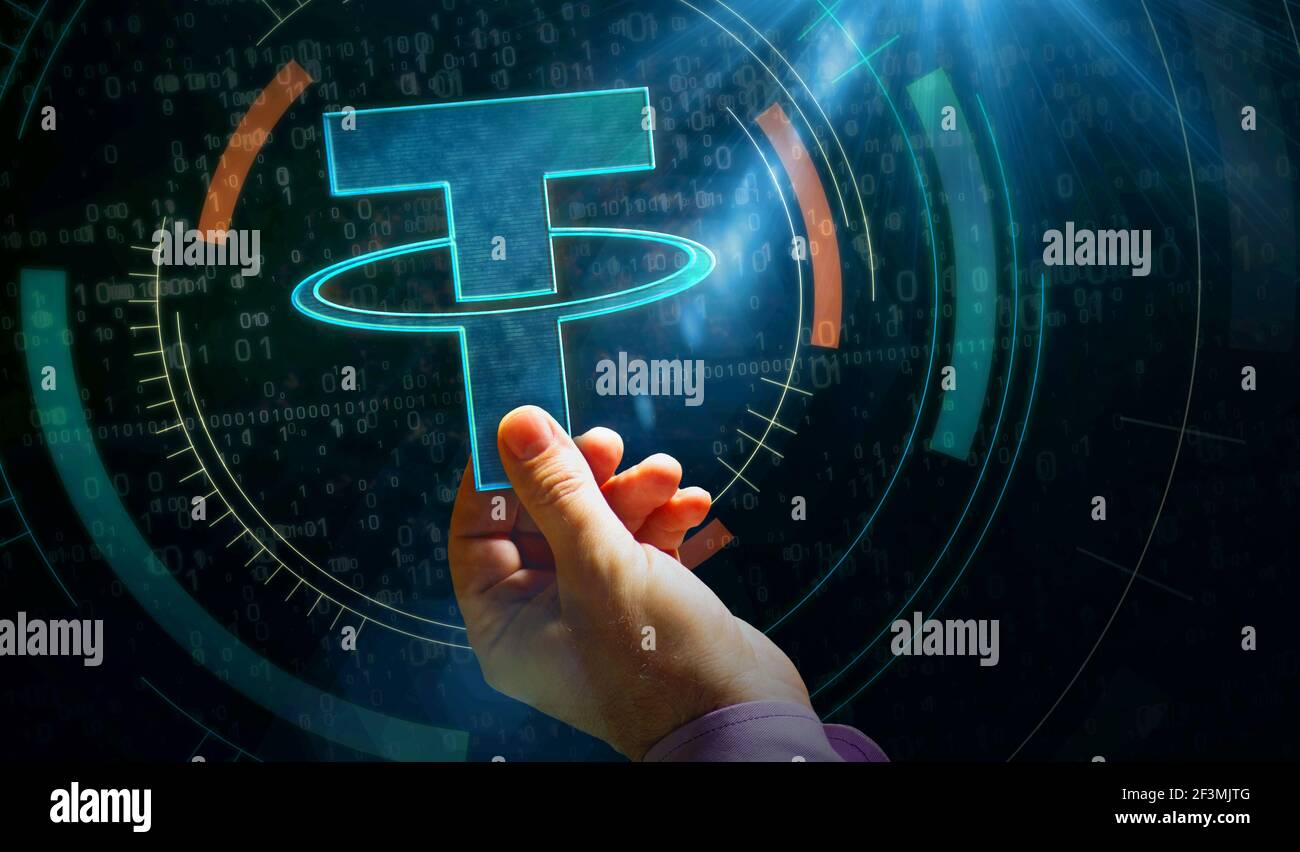 Tether symbol, USDT, cryptocurrency, cyber dollar coin, crypto currency ...
