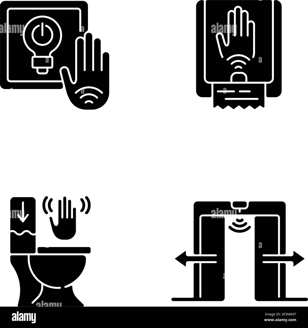 Contactless technology black glyph icons set on white space Stock ...