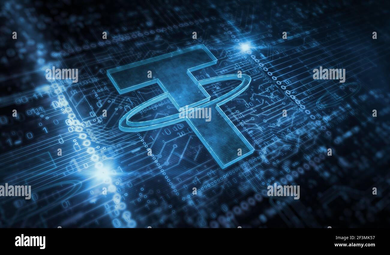 Tether symbol, USDT, cryptocurrency, cyber dollar coin, crypto currency ...