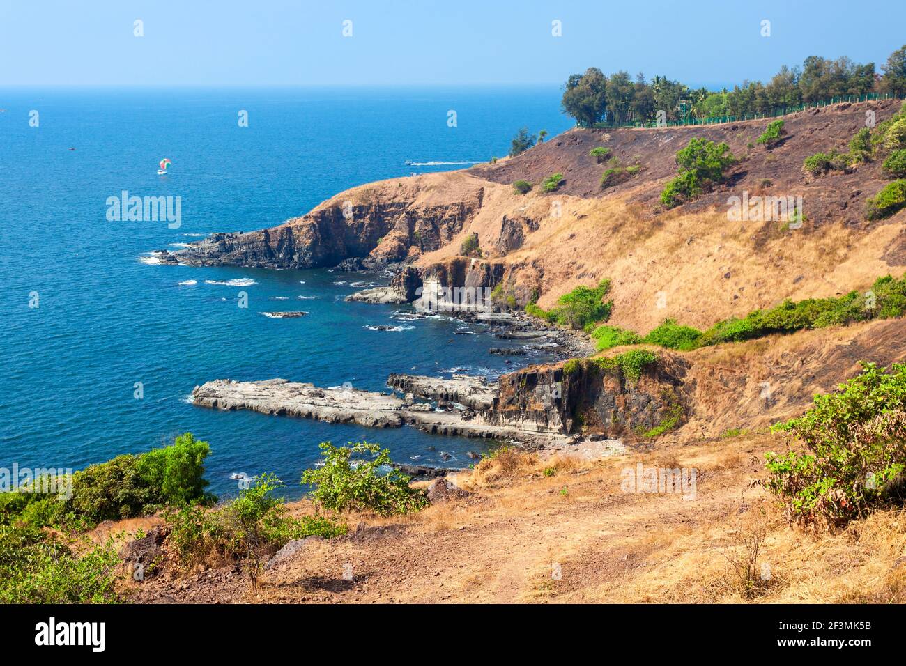 Beauty rocks on Sinquerim Beach aerial panoramic view. Its located near ...