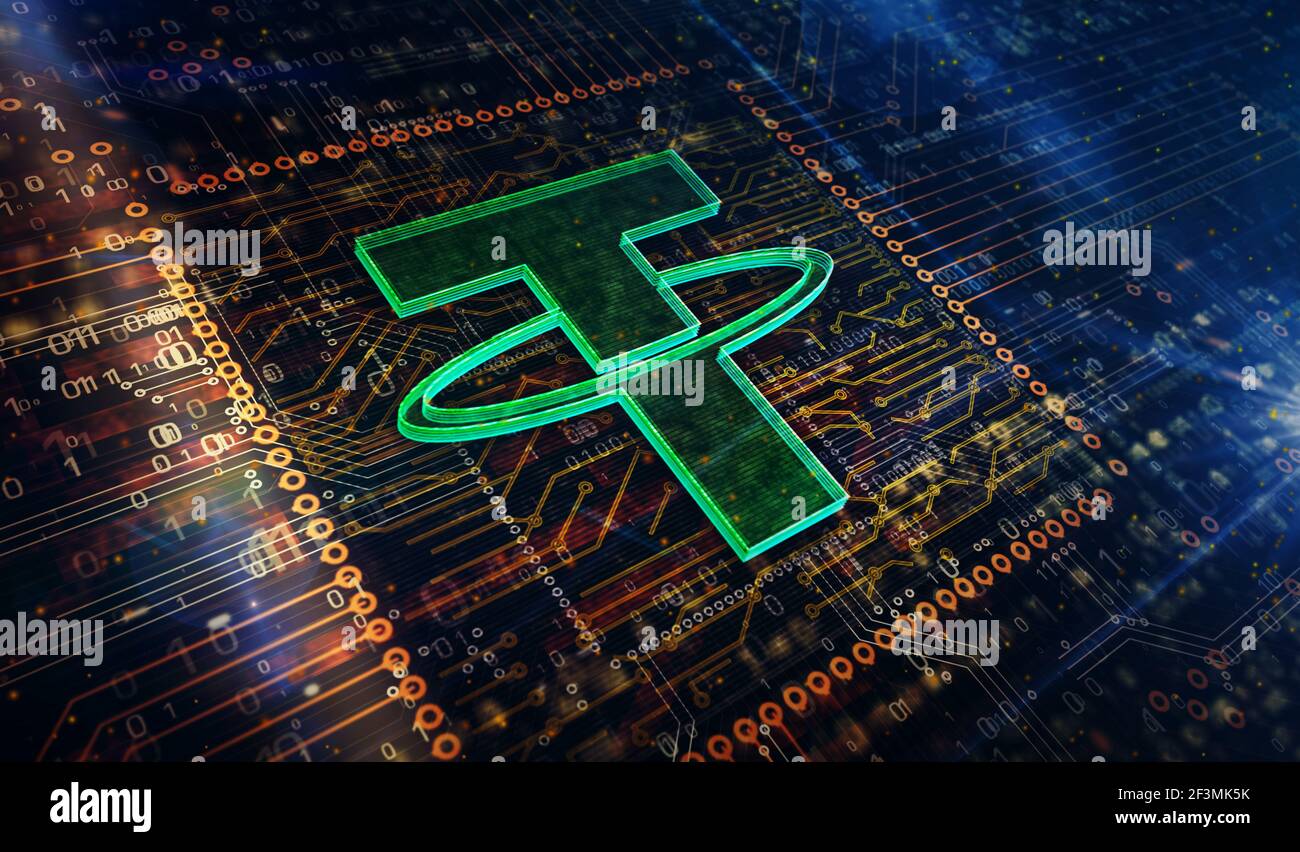Tether symbol, USDT, cryptocurrency, cyber dollar coin, crypto currency ...