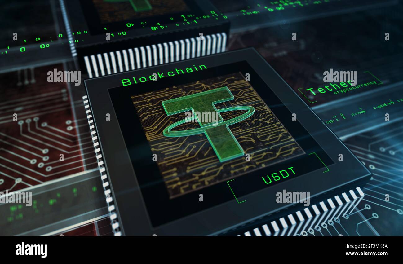 Tether symbol, USDT, cryptocurrency, cyber dollar coin, crypto currency ...