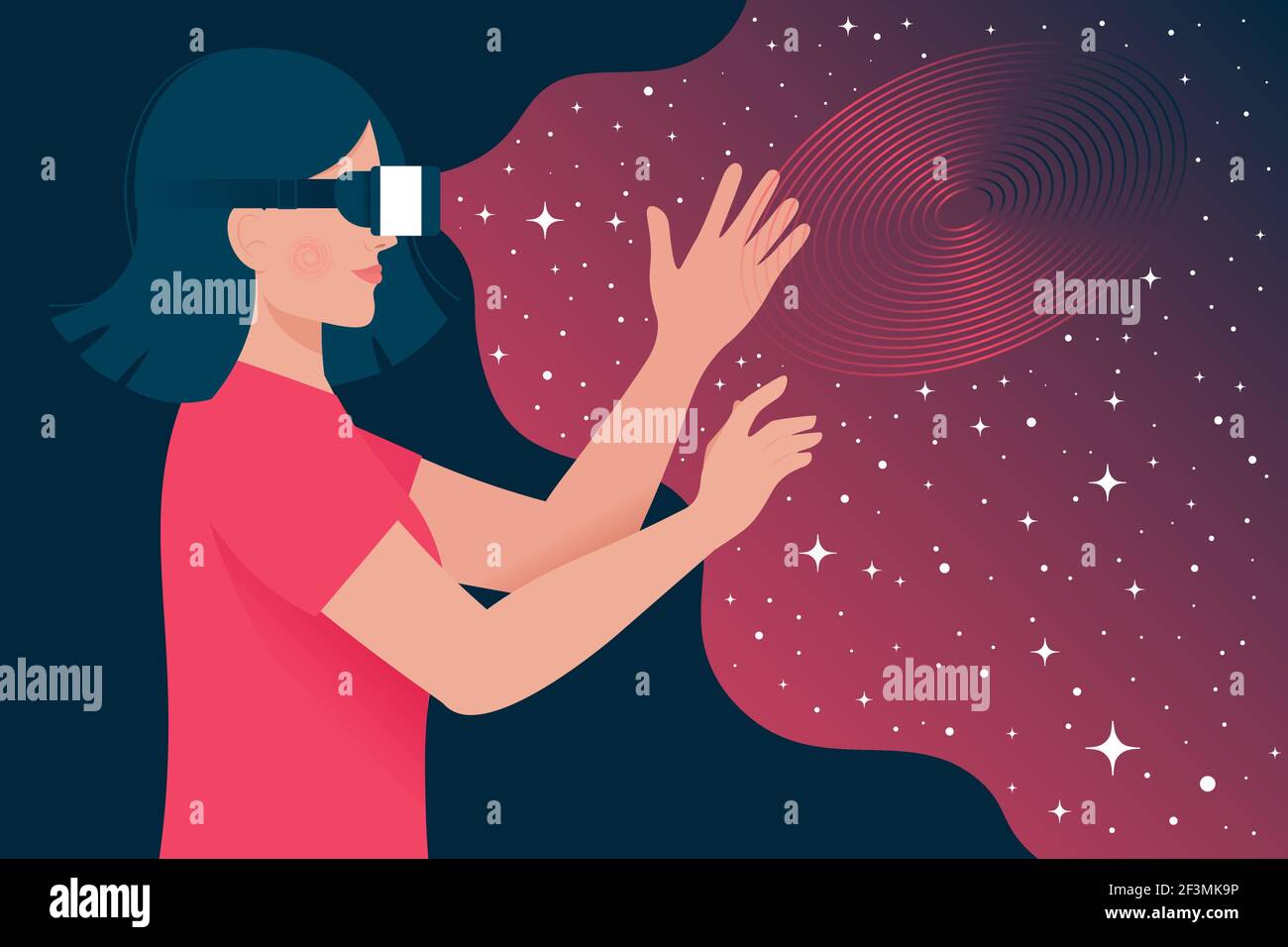 Woman in virtual reality headset. Concept of virtual reality ...