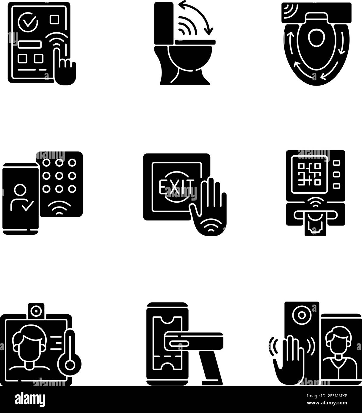 Contactless technology black glyph icons set on white space Stock ...